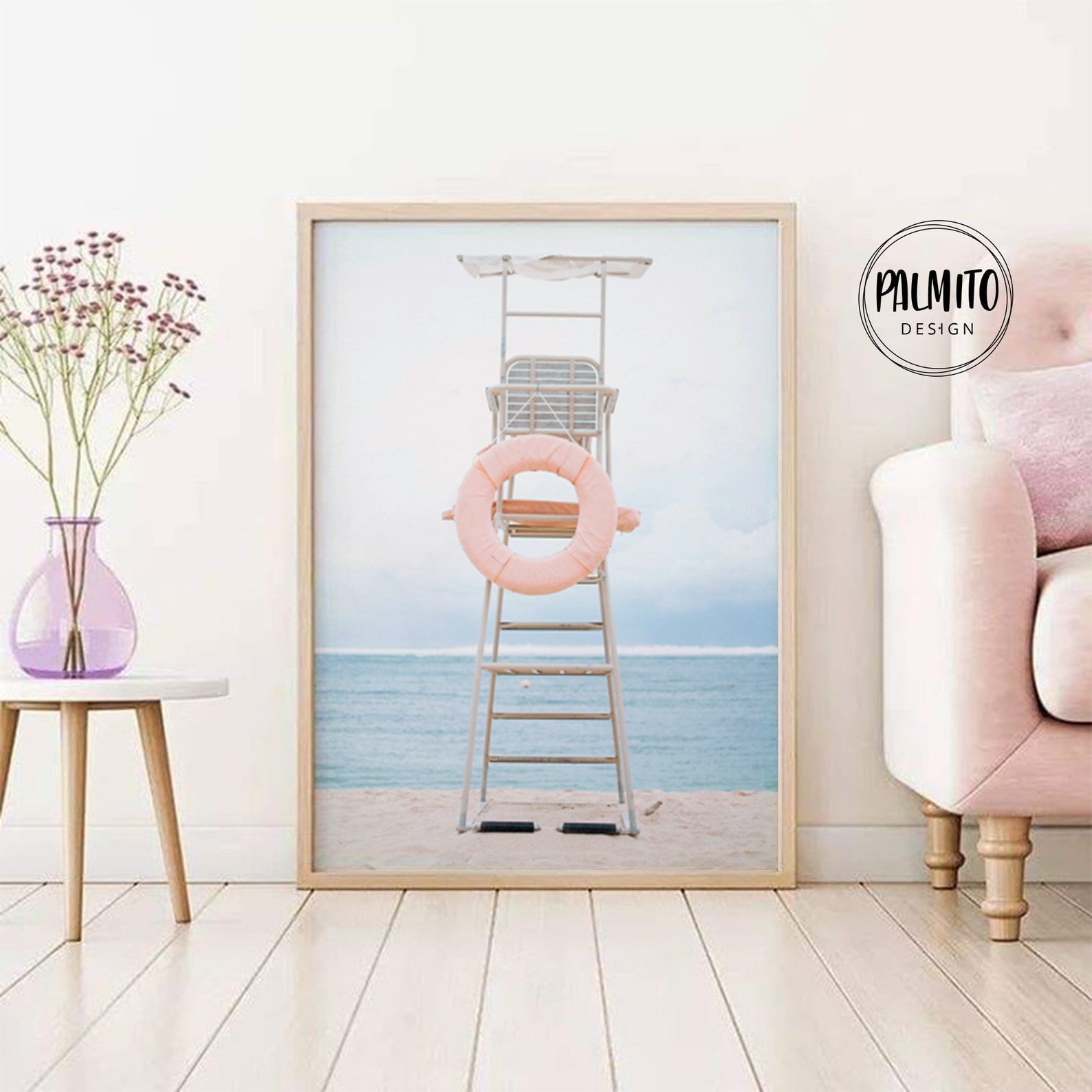 Pink Lifebuoy, Pink Printable Wall Art, Pink Beach Print, Coastal ...