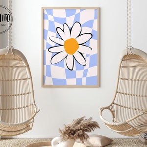 Retro Daisy Print, Pastel Flower Printable Wall Art, Floral Art Print ...