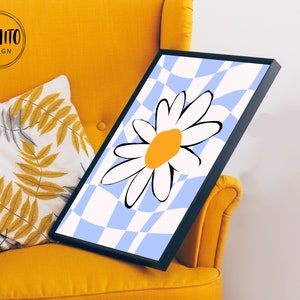 Retro Daisy Print, Pastel Flower Printable Wall Art, Floral Art Print ...