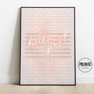 Pink Hello Girl Neon, Printable Wall Art, Digital Print Instant ...