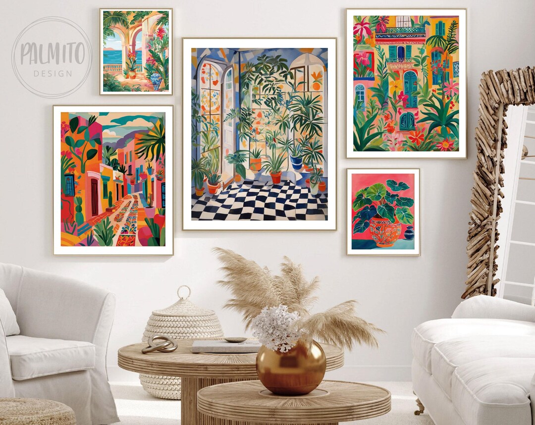 Colorful Printable Wall Art, Set of 5 Floral Abstract Prints, Digital ...