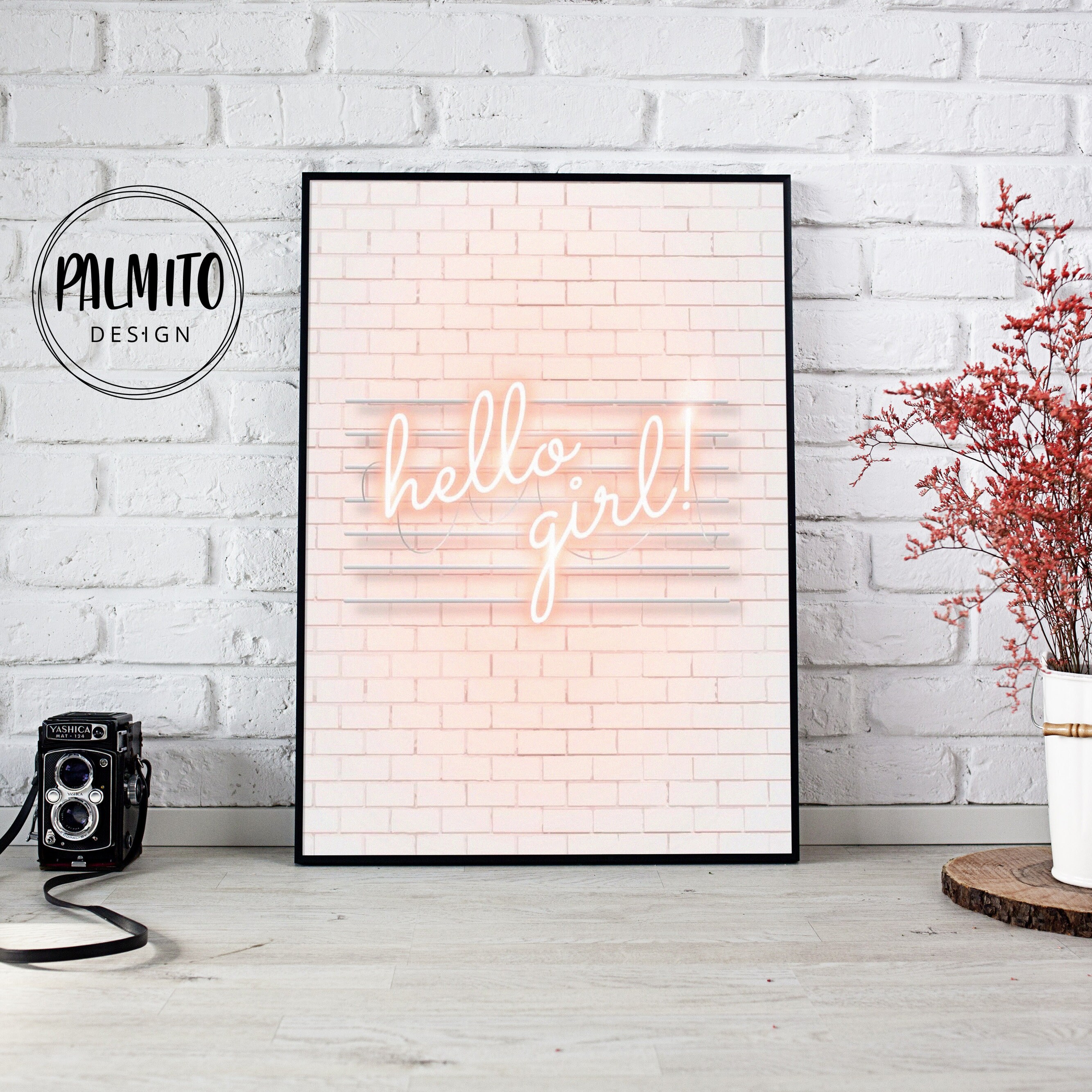 Pink Hello Girl Neon Printable Wall Art Digital Print - Etsy