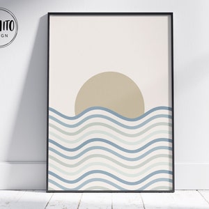 Rising Sun Printable, Beach Print, Abstract Wall Art, Wavy Lines in ...