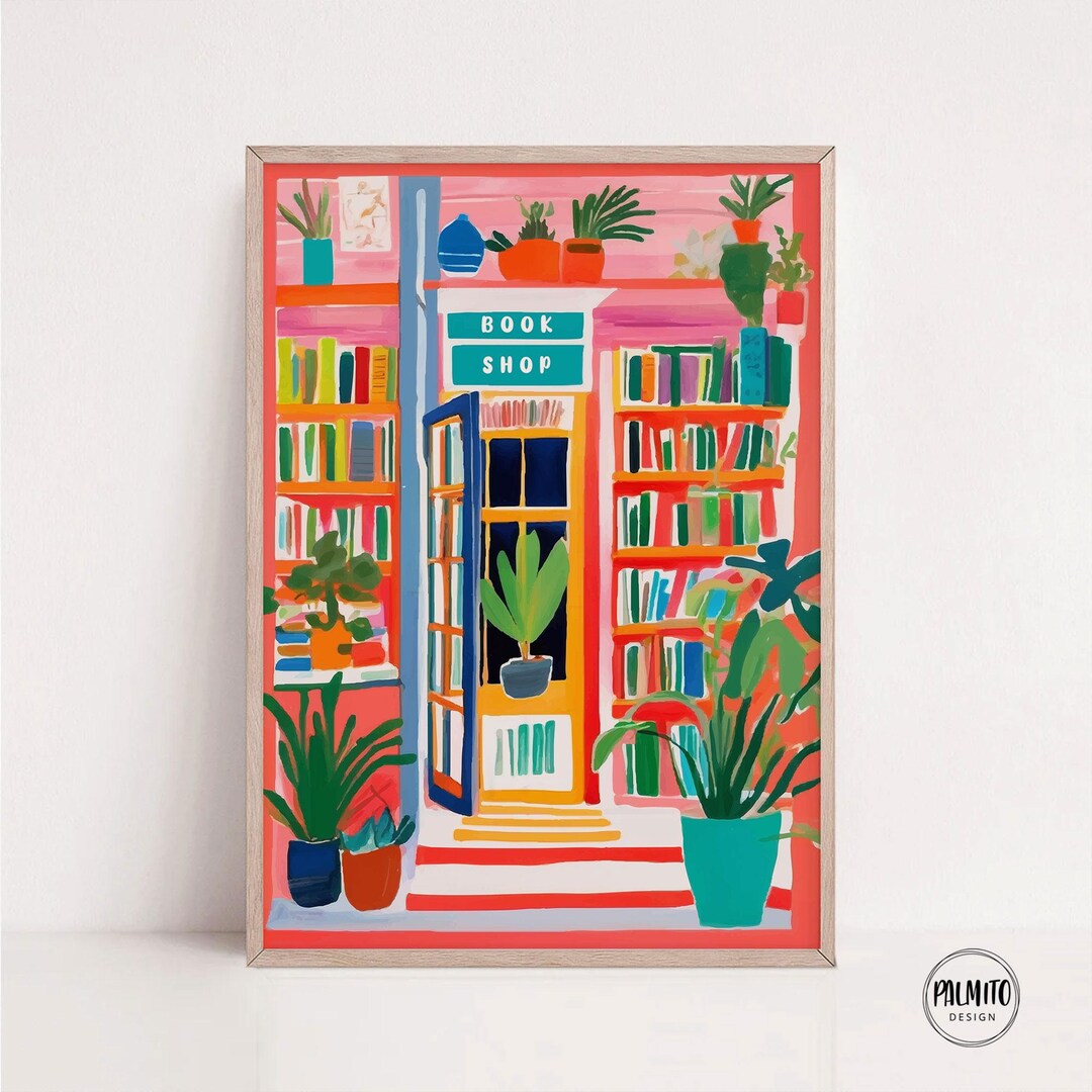 Colorful Bookstore Storefront Printable Wall Art | Vibrant Bookshop ...