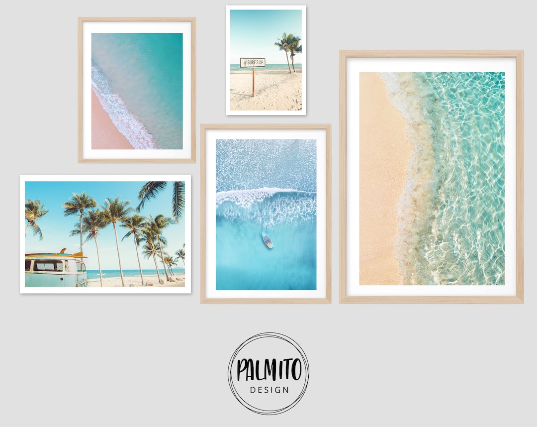 Beach Printable Gallery Wall Art, Aerial Ocean Prints, Set of 5 Beachy ...