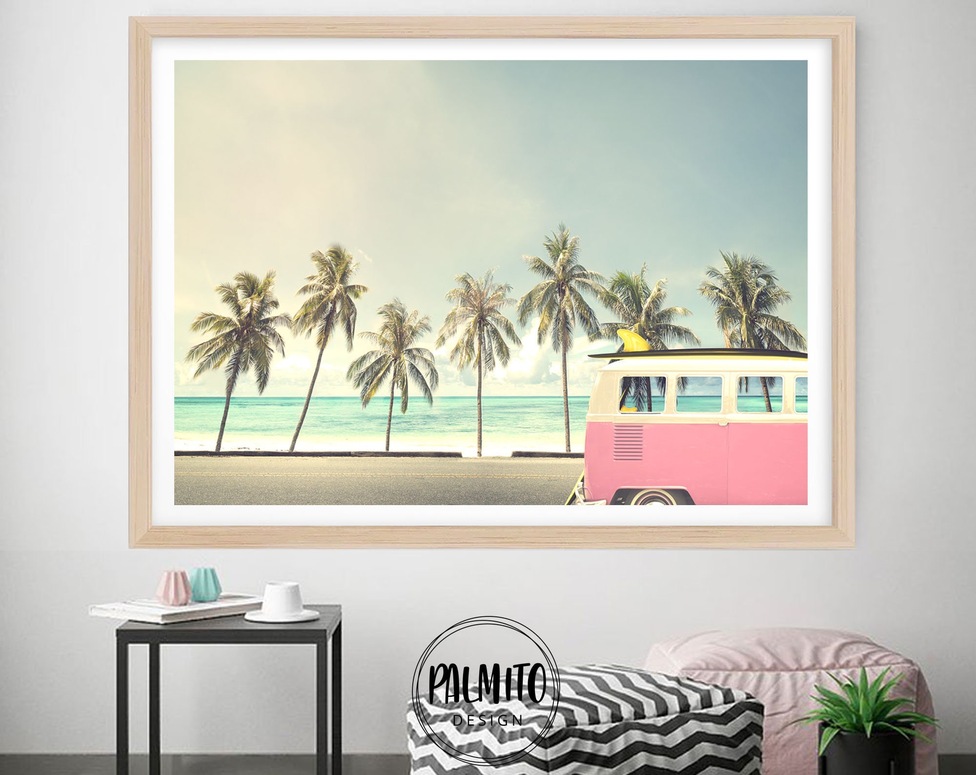 Pink Vintage Van Printable Wall Art Retro Van Digital Print | Etsy