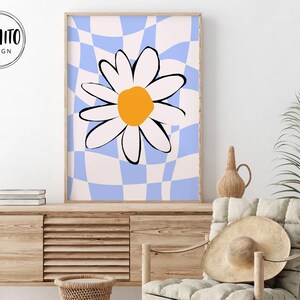 Retro Daisy Print, Pastel Flower Printable Wall Art, Floral Art Print ...