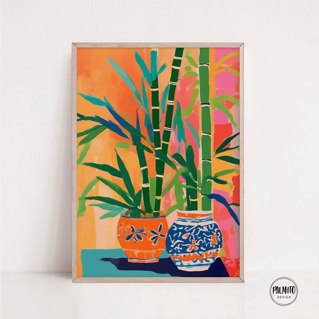 Colorful Gouache Painting Printable Wall Art | Vibrant Ornamental Pots ...