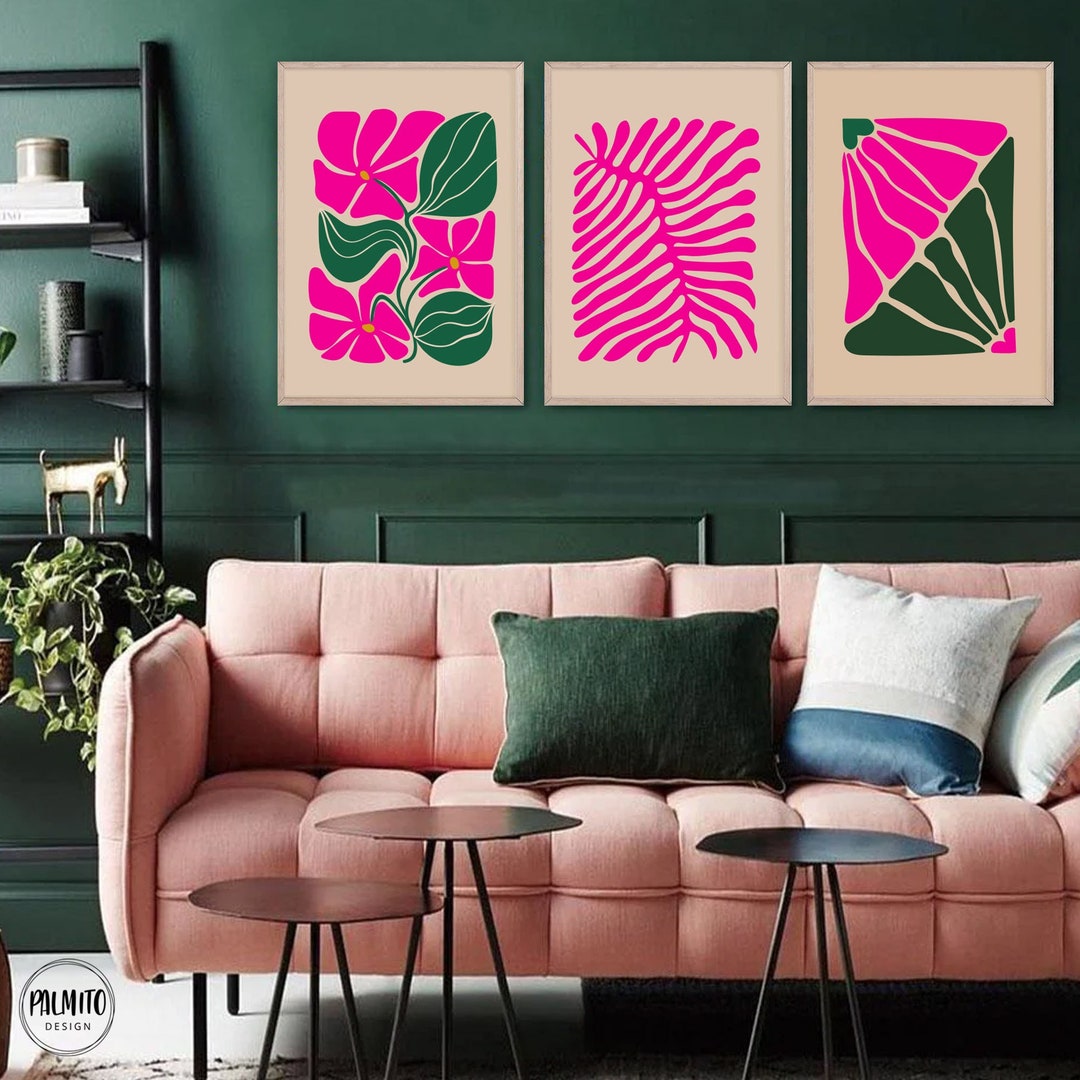 Emerald Green and Magenta Set of 3 Prints Abstract Botanical - Etsy