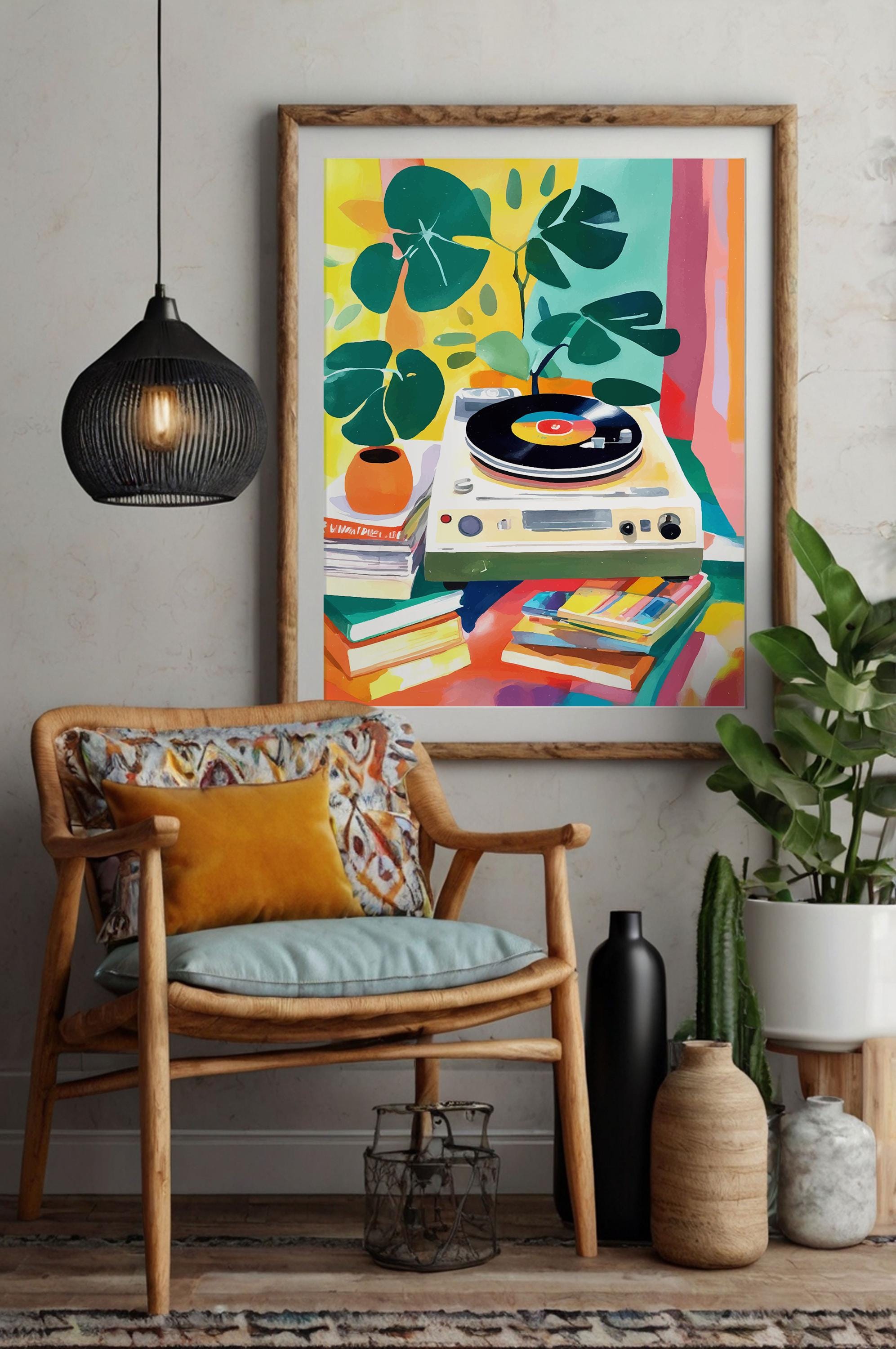 Turntable Art Print: Colorful Gouache Painting, Living Room Decor ...