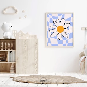 Retro Daisy Print, Pastel Flower Printable Wall Art, Floral Art Print ...