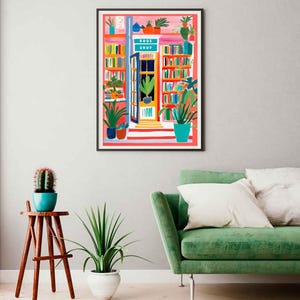 Colorful Bookstore Storefront Printable Wall Art | Vibrant Bookshop ...