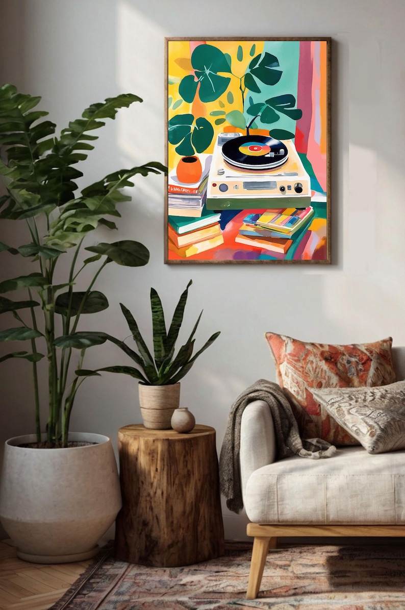 Turntable Art Print: Colorful Gouache Painting, Living Room Decor ...