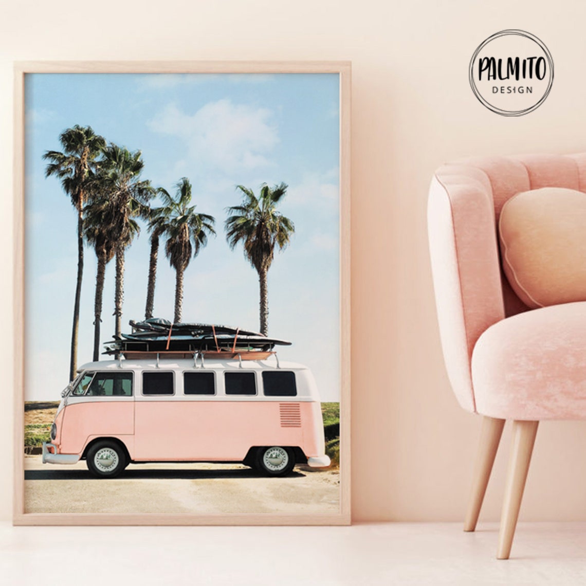 Coastal Printable Set of 4 Pink Beach Wall Art Surf Prints | Etsy