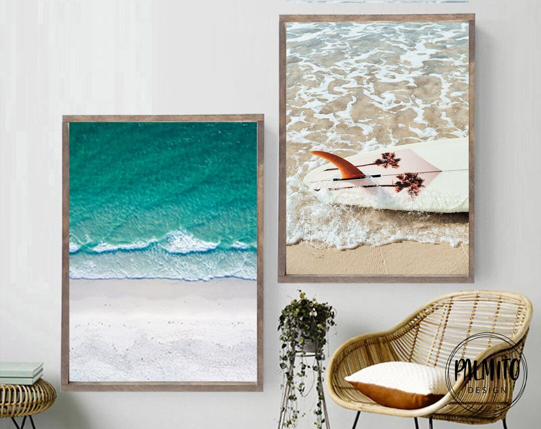 Wall Art Surf Girl Set of 2 Prints, Surfer Girl Posters, Aerial Ocean ...
