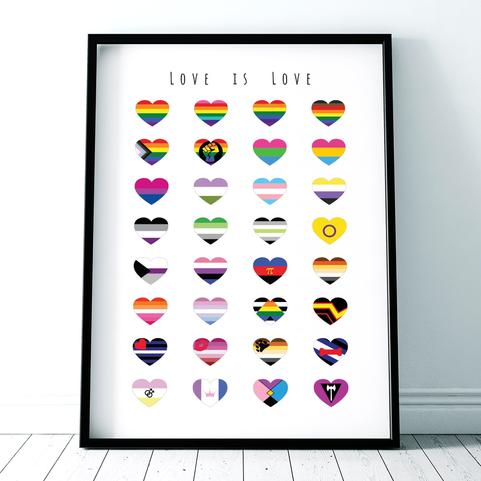 Flags of LGBTQIA, Rainbow Heart, Love is Love Poster, Flag Poster, All ...