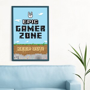 Epic Gamer Zone Keep Out Sign Minecraft Pixel Art Print - Etsy