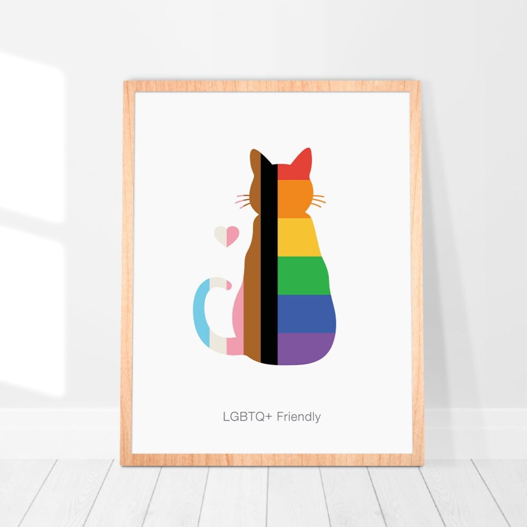LGBTQ Pride Cat, LGBTQ Friendly, Safe Space Sign, Rainbow Cat, Cat Art ...