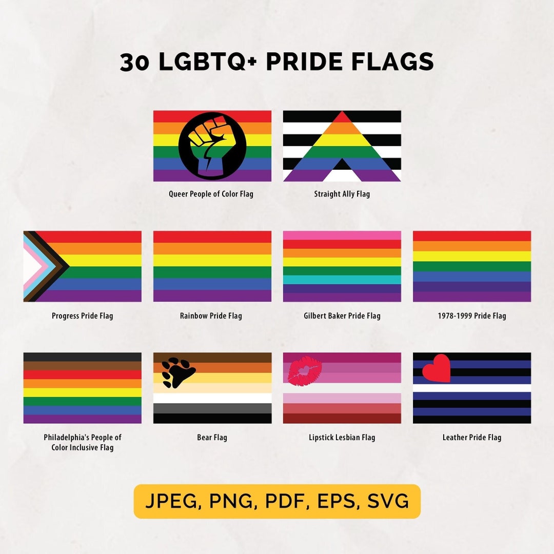30 LGBTQ+ Flags Bundle - Jpeg, Png, PDF, Eps, Svg, Flags of LGBTQIA+ ...