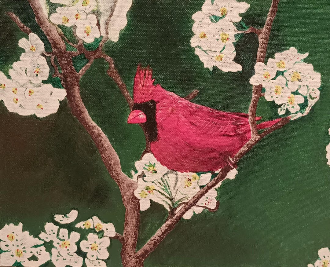 Red Cardinal, Red, Acrylic Painting, 11x14", Original Canvas, Fine Art ...