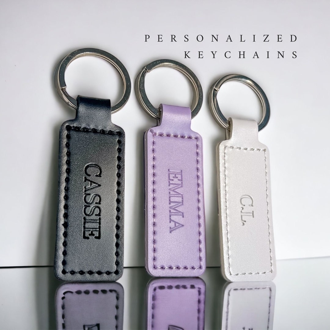 Personalized Keychain, Vegan Leather Keychain, Monogrammed Keychain ...