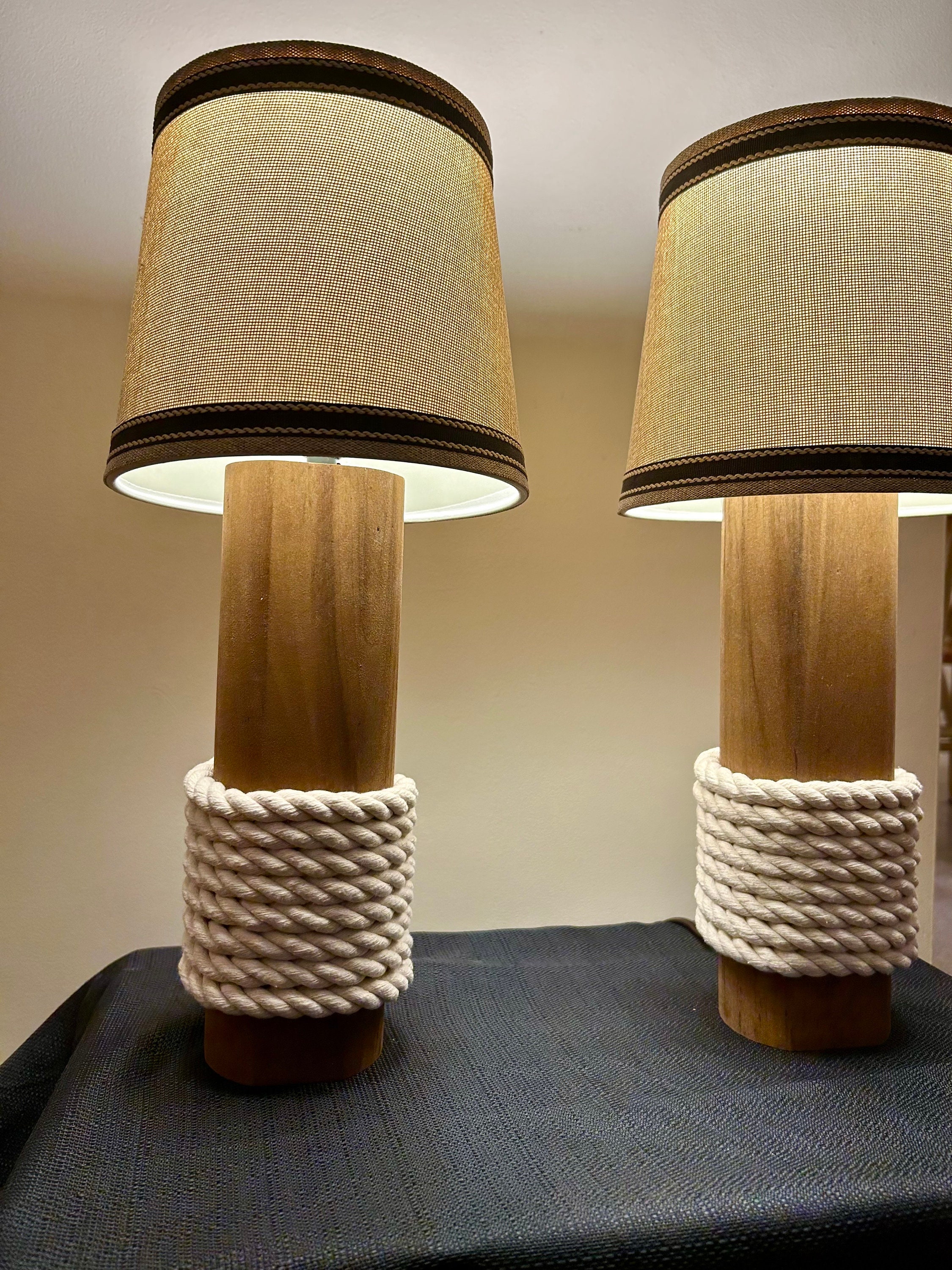 Coastal Piling Lamp White Rope - Etsy