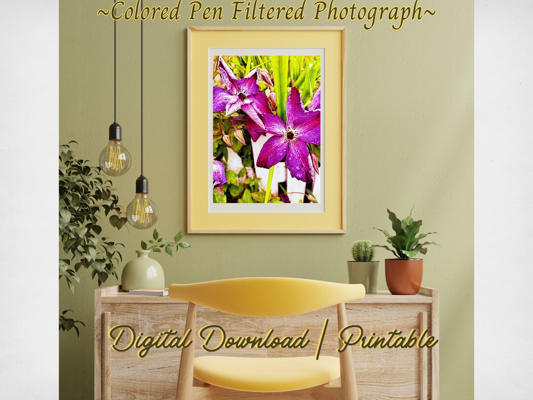 Botanical Wall Art, Floral Wall Art, Violet Stargazer Clematis Colored ...