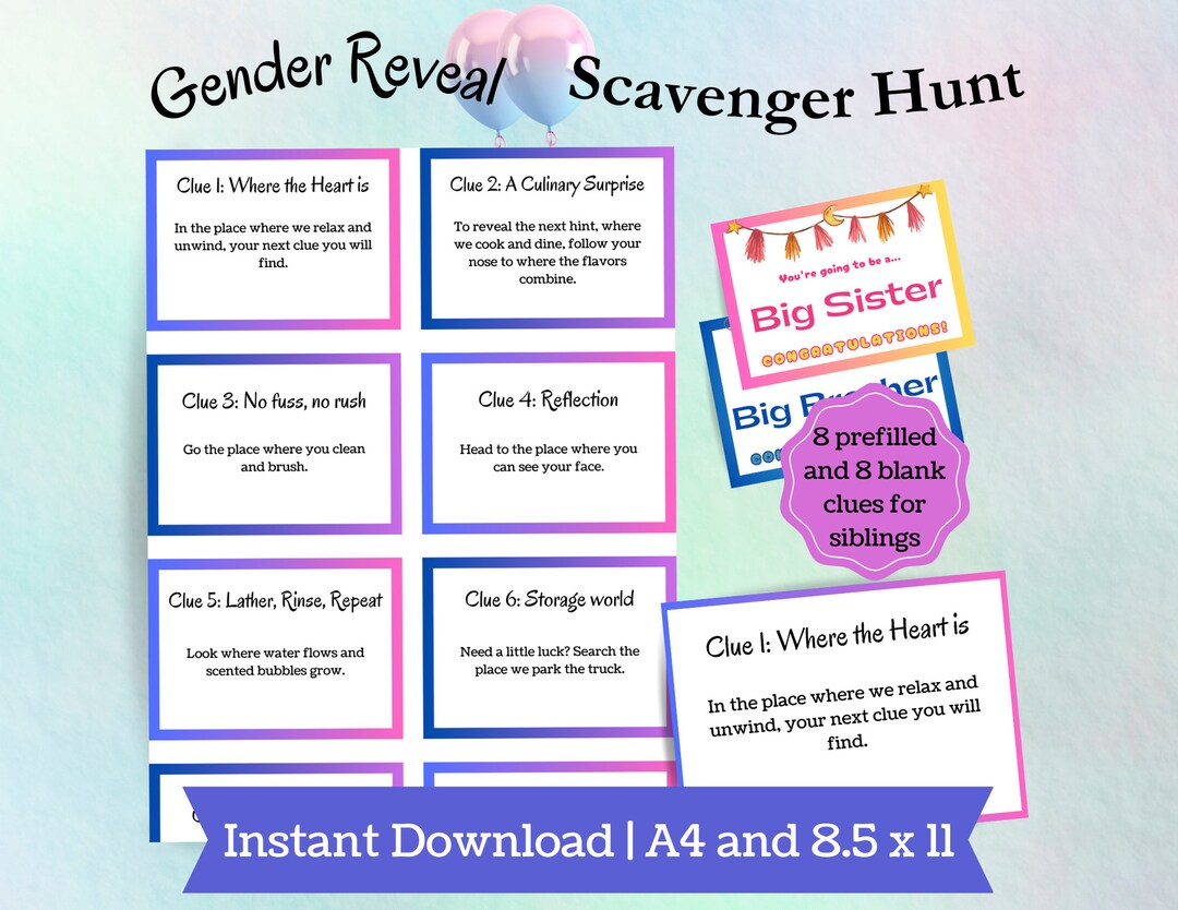 Adorable Baby Gender Reveal Scavenger Hunt - Sibling Pregnancy ...