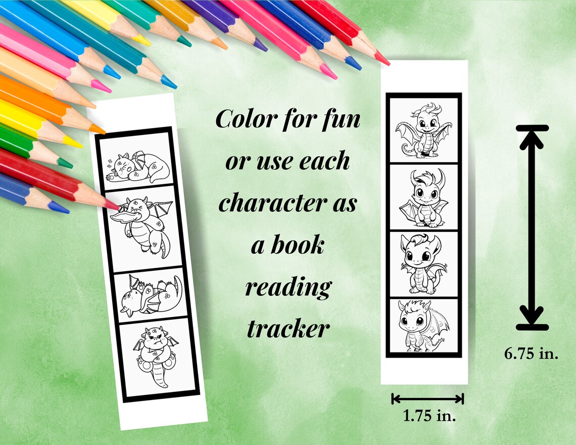 Dragon Bookmark Set - Printable Coloring Bookmarks, Kids and Adult ...