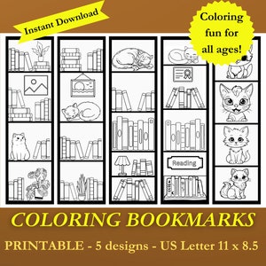 Printable Bookshelf Bookmarks, Reading Tracker, Coloring Bookmarks ...