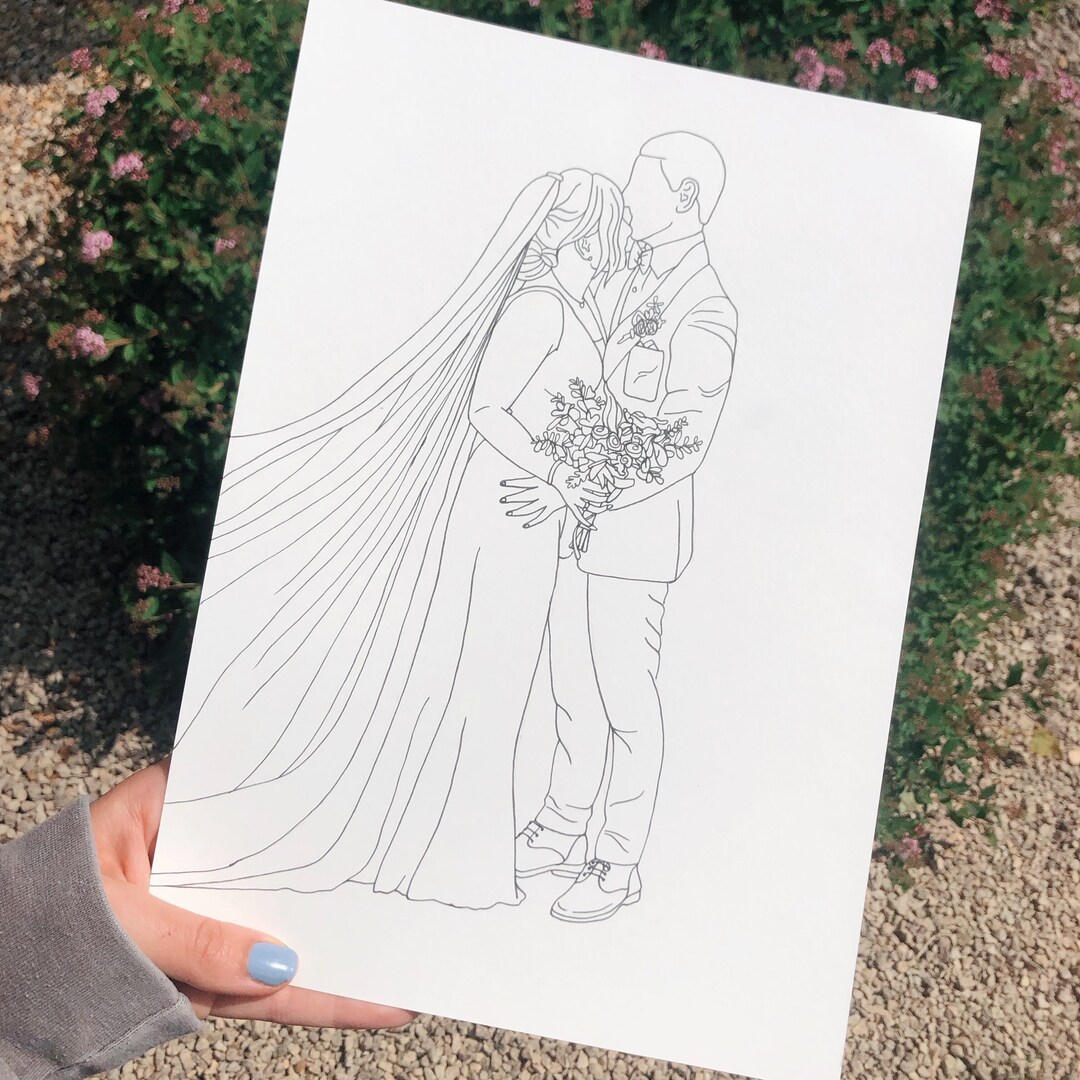Custom Wedding Portrait Line Drawing | Wedding Gift | Anniversary Gift ...