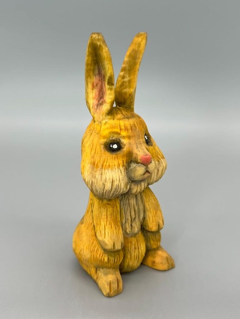 Handcrafted Wooden Bunny Sculpture – Whimsical Animal Decor - Etsy