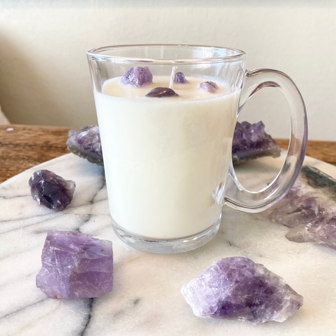 Amethyst | Glass Coffee Mug Crystal Collection Soy Wax Candles - Etsy