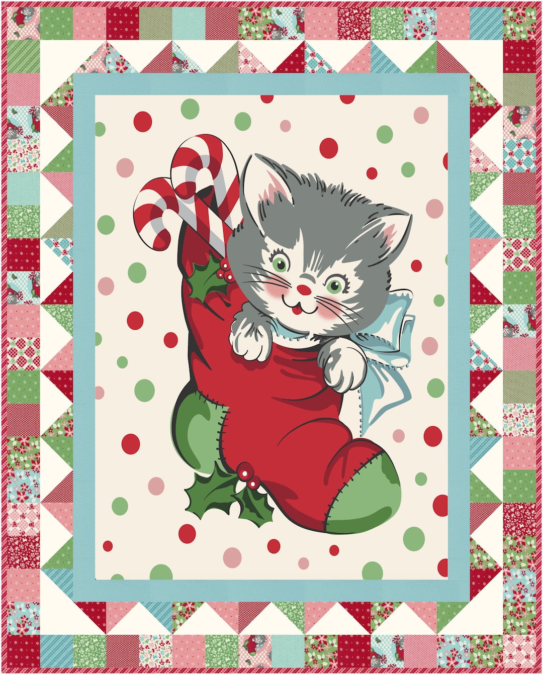 KITTY CHRISTMAS Moda Quilt Kit Urban Chicks by Pastry Shop Quilts - Etsy