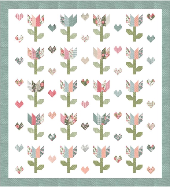 HEART BLOSSOMS Moda LOVE Note Charm Quilt Kit Lella Boutique | Etsy