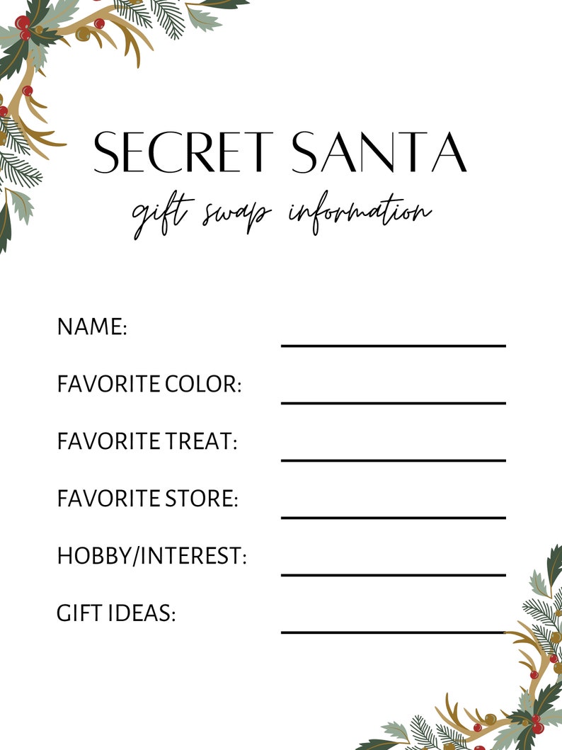 Secret Santa 3x4in Card Printable Canva Digital Template Seasonal ...