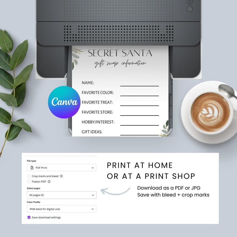 Secret Santa 3x4in Card Printable Canva Digital Template Seasonal ...