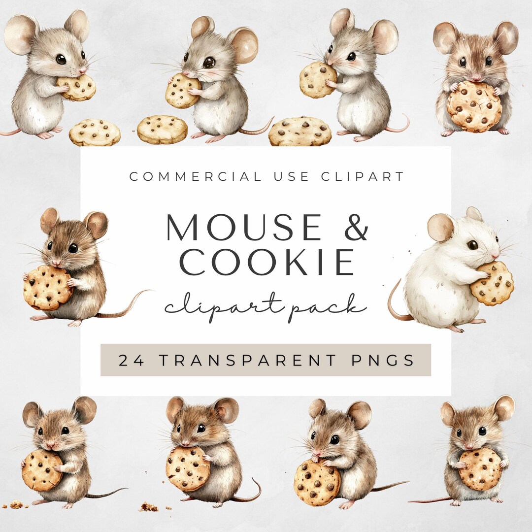 Mouse and Cookie Clipart | 24 Pngs | Cute Mice With Cookies ...