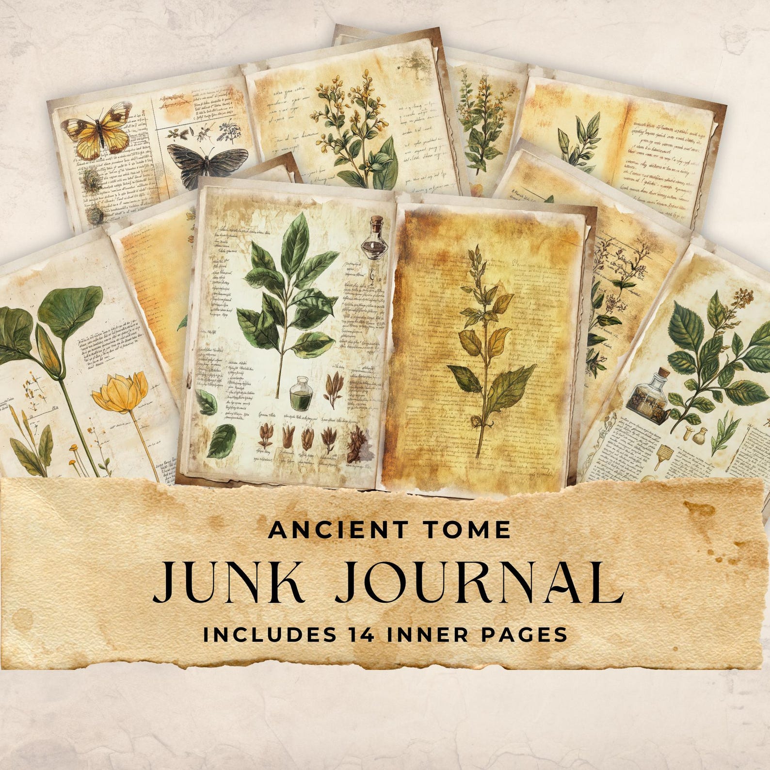 Ancient Tome Junk Journal Printable, Vintage Digital Ephemera, Creative ...