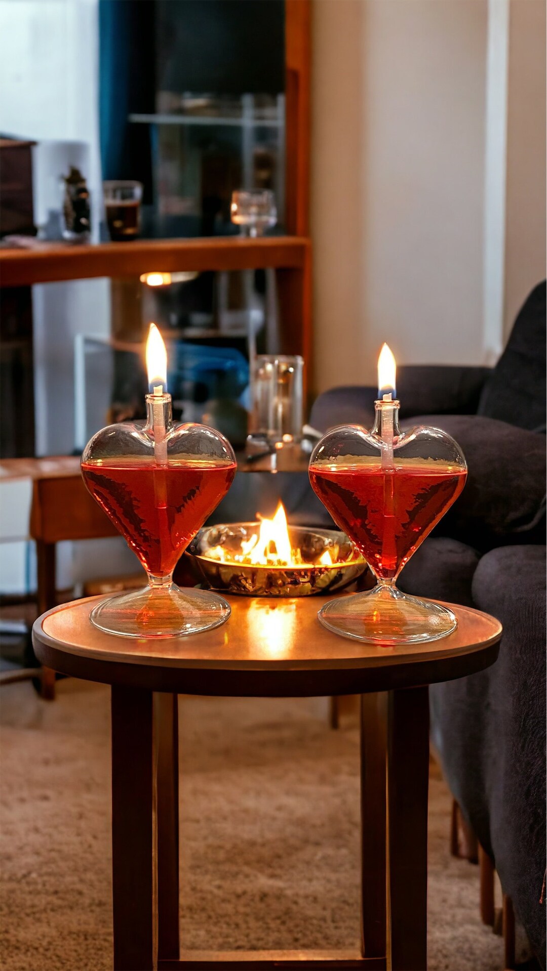 Romantic Heart Shaped Glass Oil Lamp Valentine's Day Gift Couple Table ...