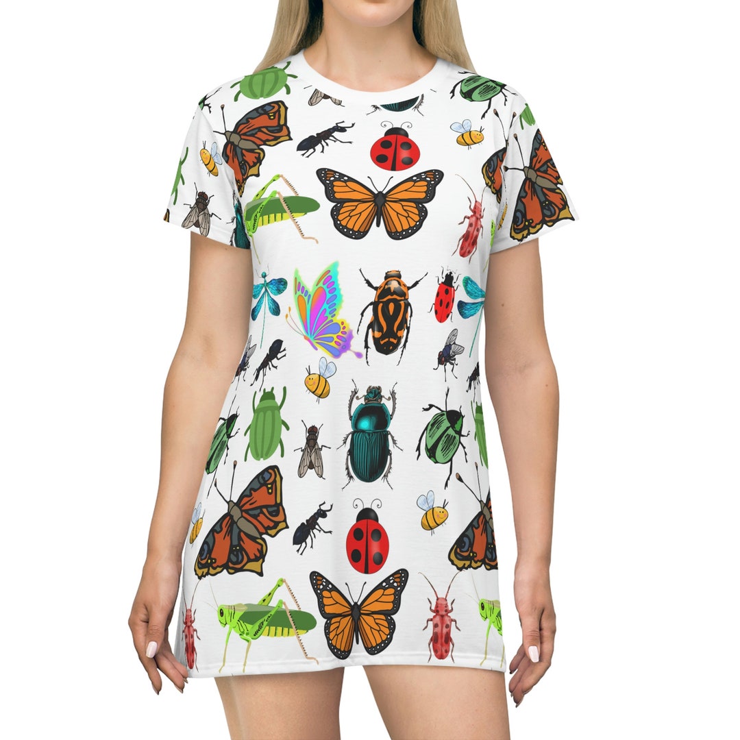 Bug T-shirt Dress Bugs Shirt, Bug Print Colorful Shirt, Spring Shirts ...