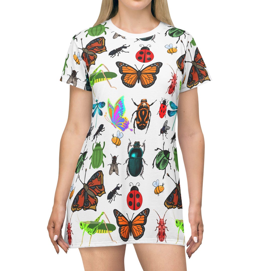 Bug T-shirt Dress Bugs Shirt, Bug Print Colorful Shirt, Spring Shirts ...