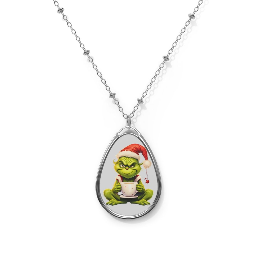 Christmas Grinch Oval Necklace Grinch Necklace Unique Gift for Her Anti ...