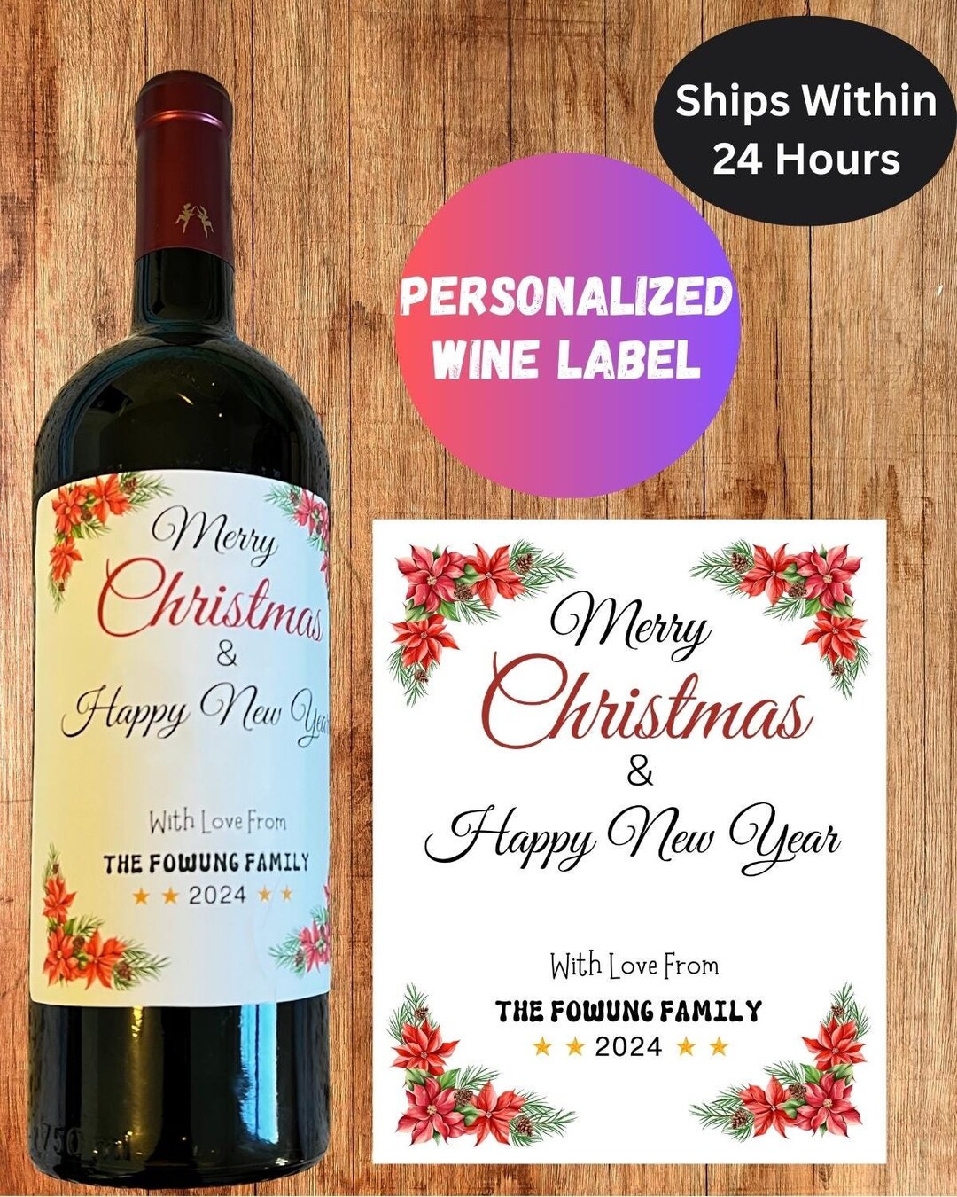 Christmas Wine Label, Personalized Christmas Wine Labels Custom Wine ...