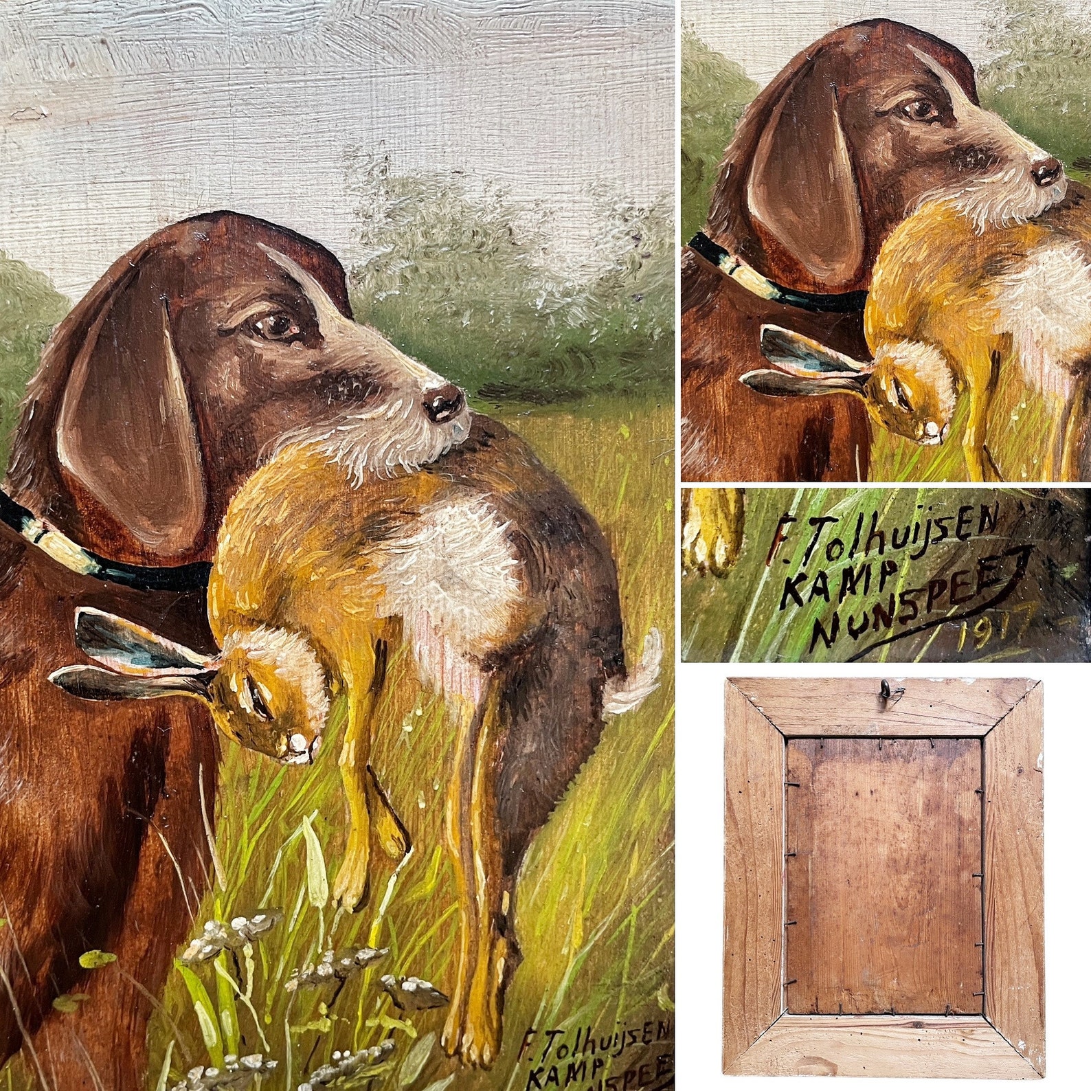 PAIR of Hunting Dogs Oil Paintings - Authentic Dutch F. Tolhuijsen Oil ...