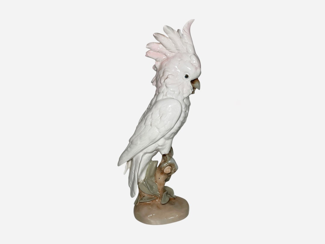 Royal Dux Cockatoo Sculpture - 15" Vintage Czech Parrot Porcelain ...