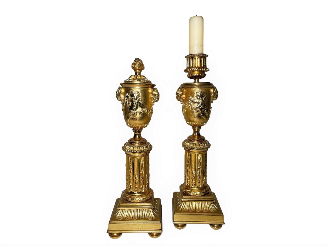 Neoclassical Pair Putti Gilt Bronze Candlesticks - 19th C French ...