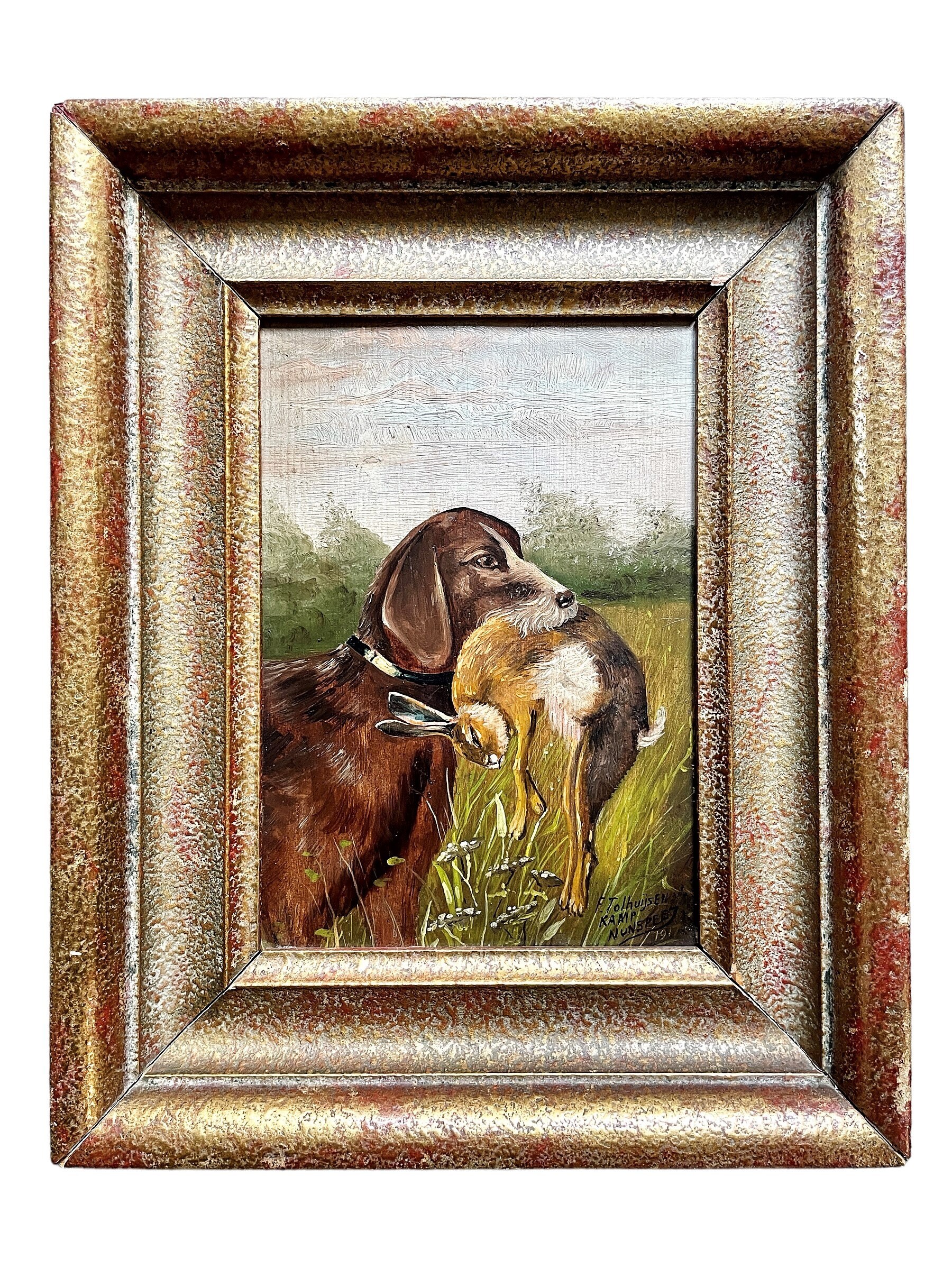 PAIR of Hunting Dogs Oil Paintings - Authentic Dutch F. Tolhuijsen Oil ...