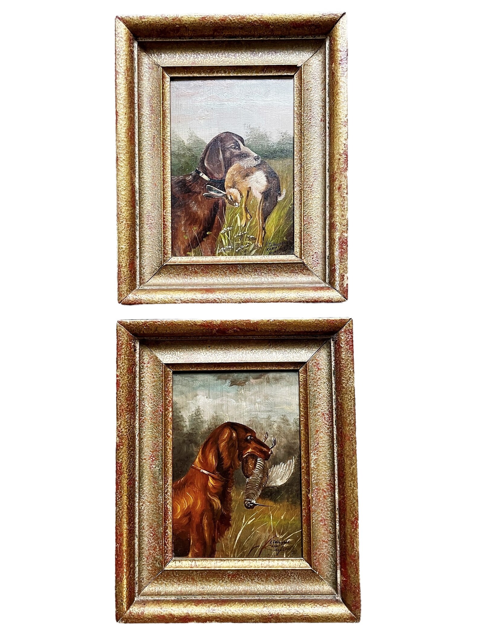 PAIR of Hunting Dogs Oil Paintings - Authentic Dutch F. Tolhuijsen Oil ...