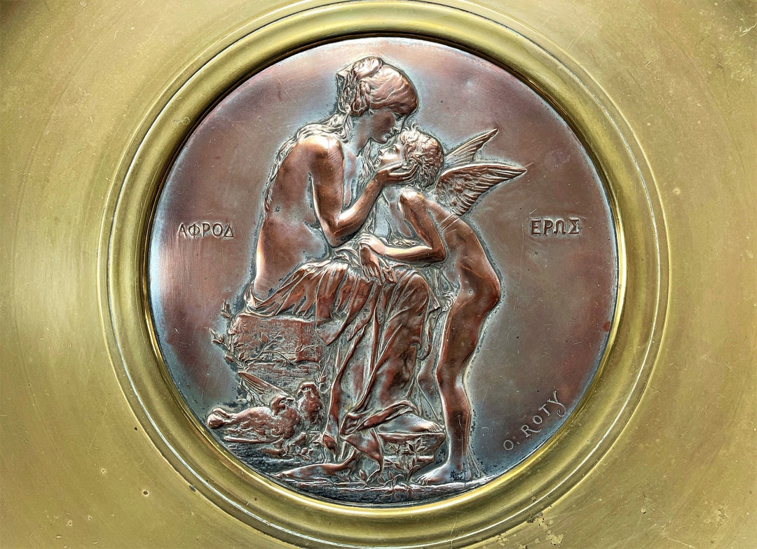 Aphrodite and Eros Repoussé Wall Art Antique French O. Roty Bronze ...